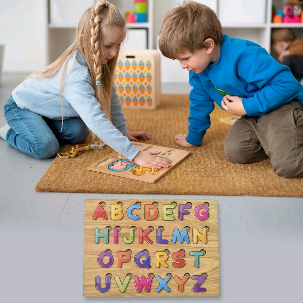 Wooden Puzzle Board ABC Letters Shapes Educational Learning Toys ...