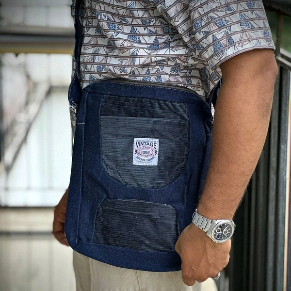 Vintage Style Corduroy Patch Sling Bag – Retro Denim Look