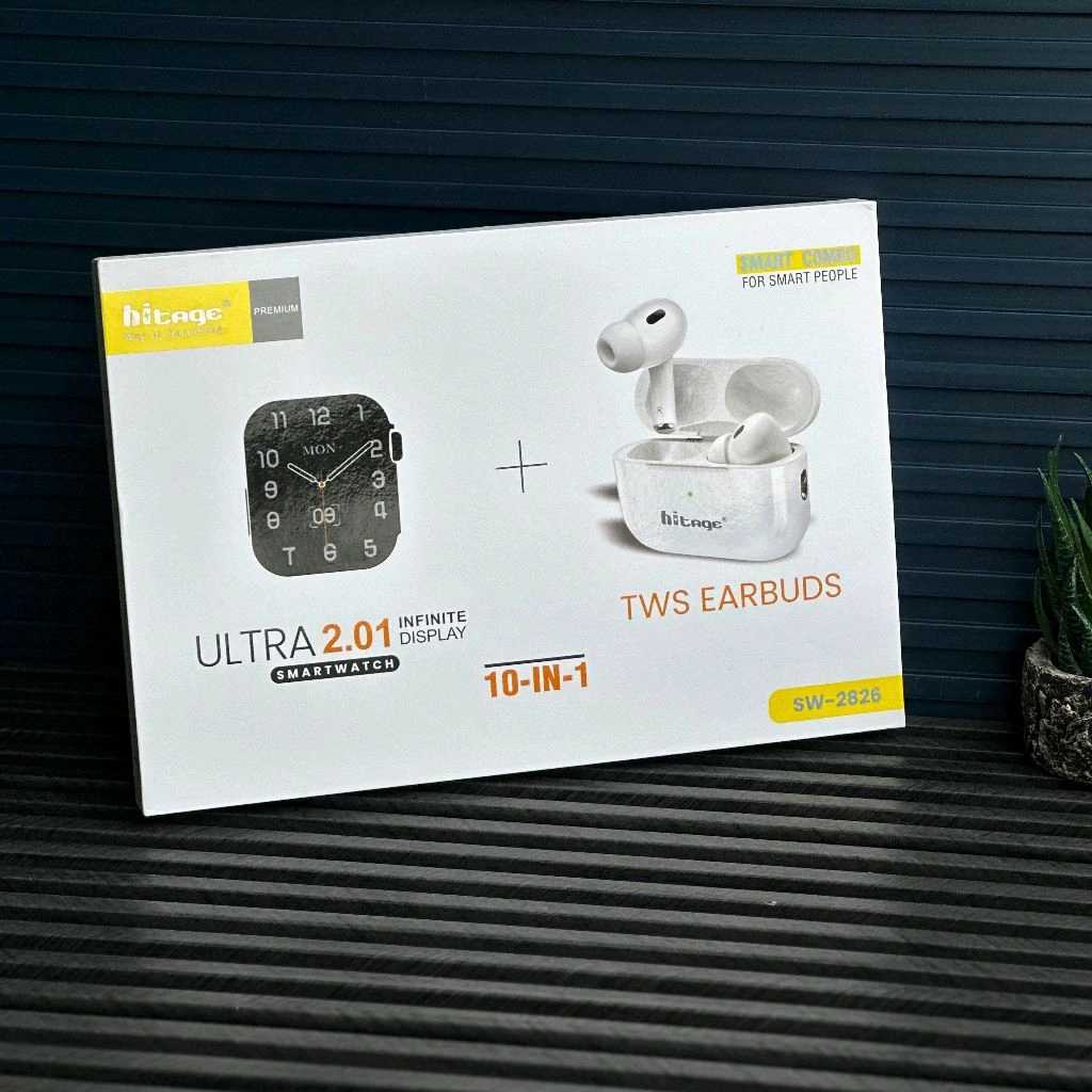 Hitage 10-in-1 Smartwatch Combo with TWS Earbuds – Ultra 2.01 Display, 7 Straps, Fast Wireless ...