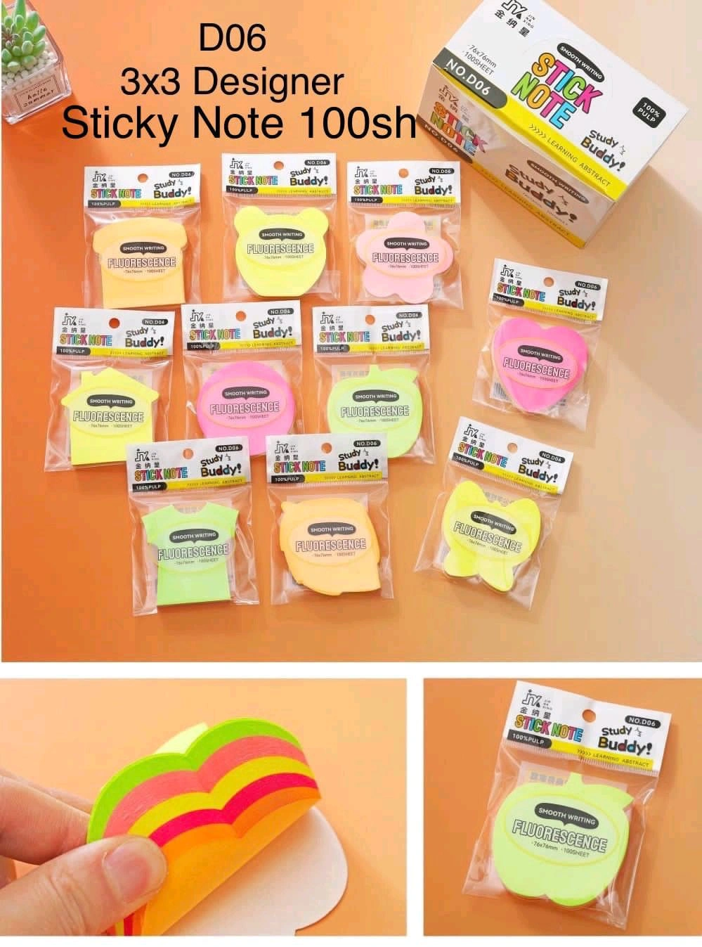 D06-3x3 Designer Sticky Notes 100 Sheets