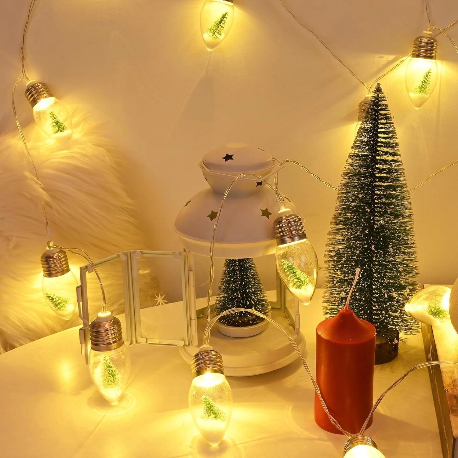 Christmas Tree Snow Globe String Lights, 10 LED Clear Bulbs Christmas ...