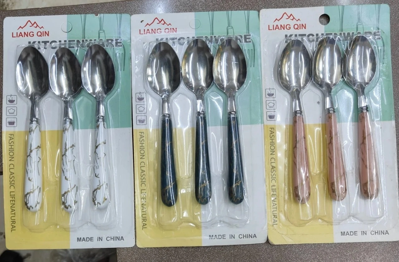 3 pc set Spoons Set Dining Table Marble Look Ceramic Design Abs Dinner ...