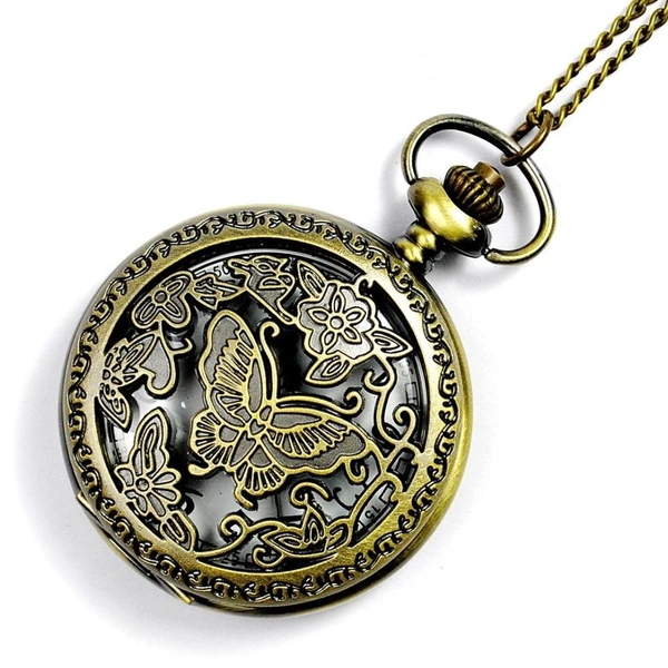 Quartz Bronze Butterfly Vintage Pocket Watch | Necklace Chain Pendant ...
