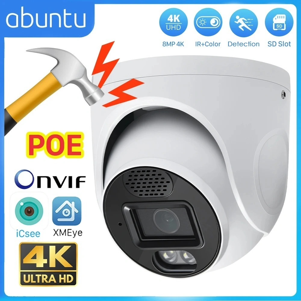 8MP 4K 2.8mm Wide Angle POE IP Surveillance Camera Night Vision Metal ...