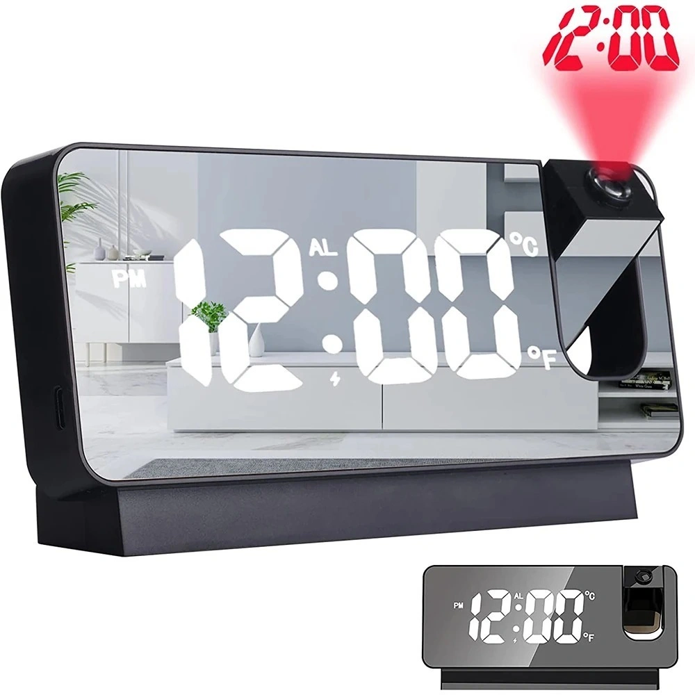 LED Digital Projection Alarm Clock – 180° Time Projection, Snooze ...