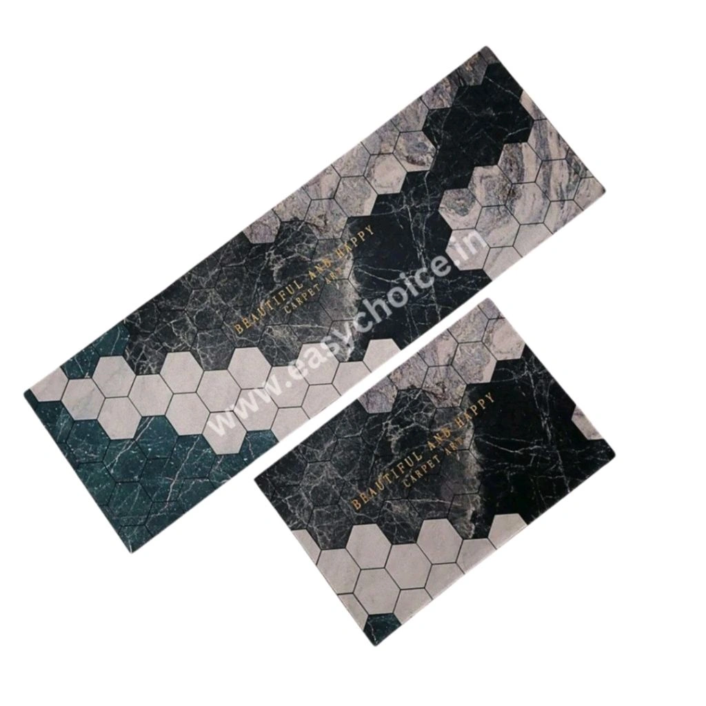 2 in 1 Premium Luxury Deisgned L Shaped Kitchen Mat Set (Random Designs)