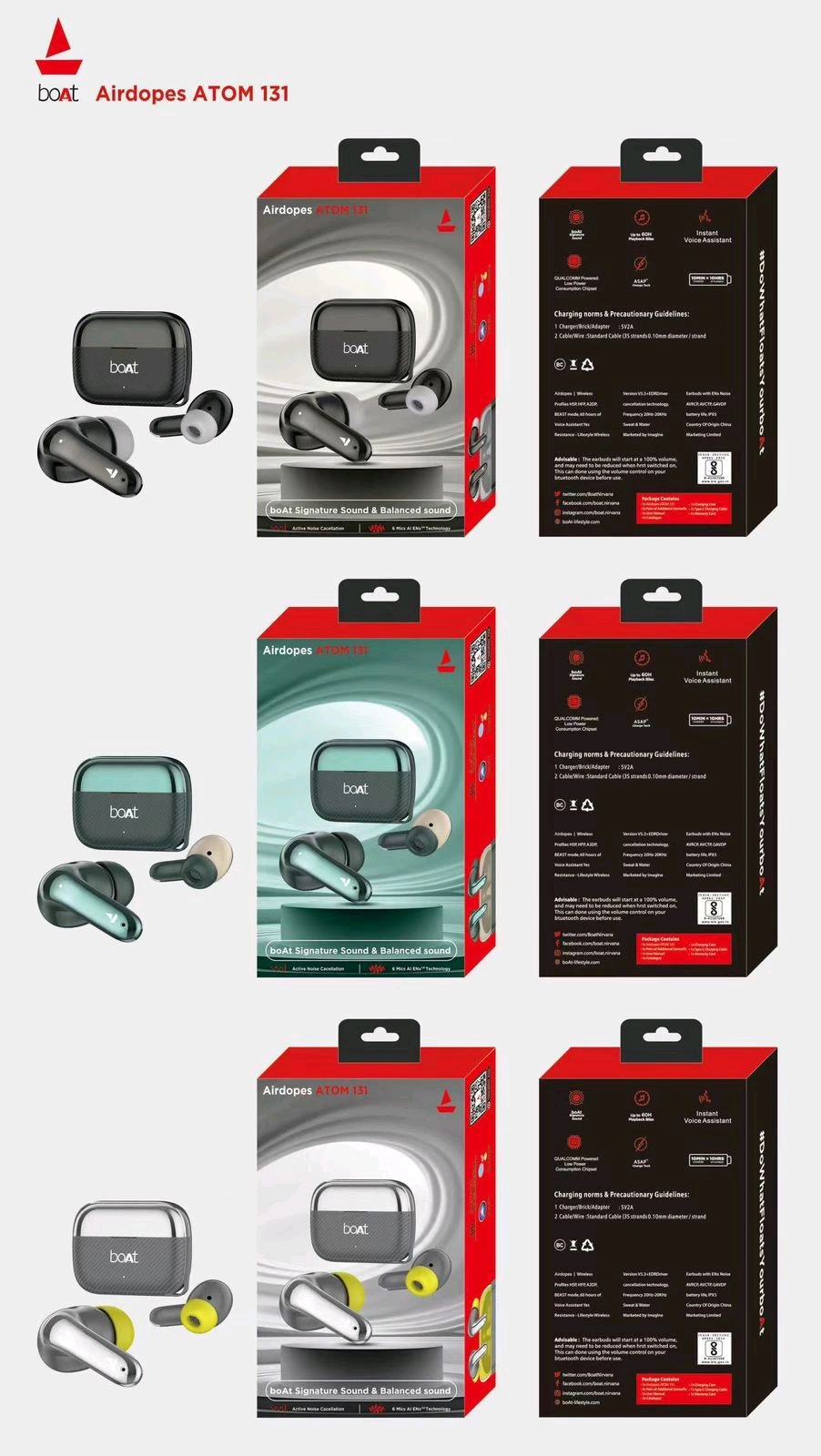 Boat Airdopes Atom B-131 Heavy Sound Quality Earbuds Available New 🆕