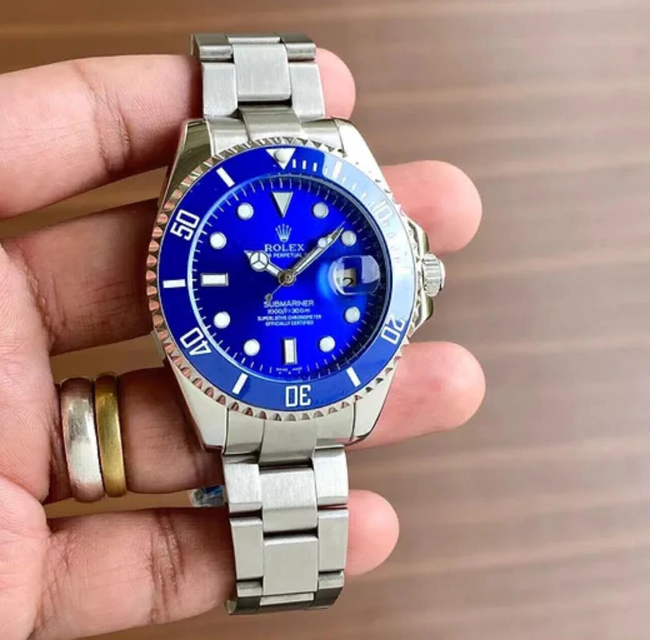 Rolax Silver Watch With Blue Crown 👑