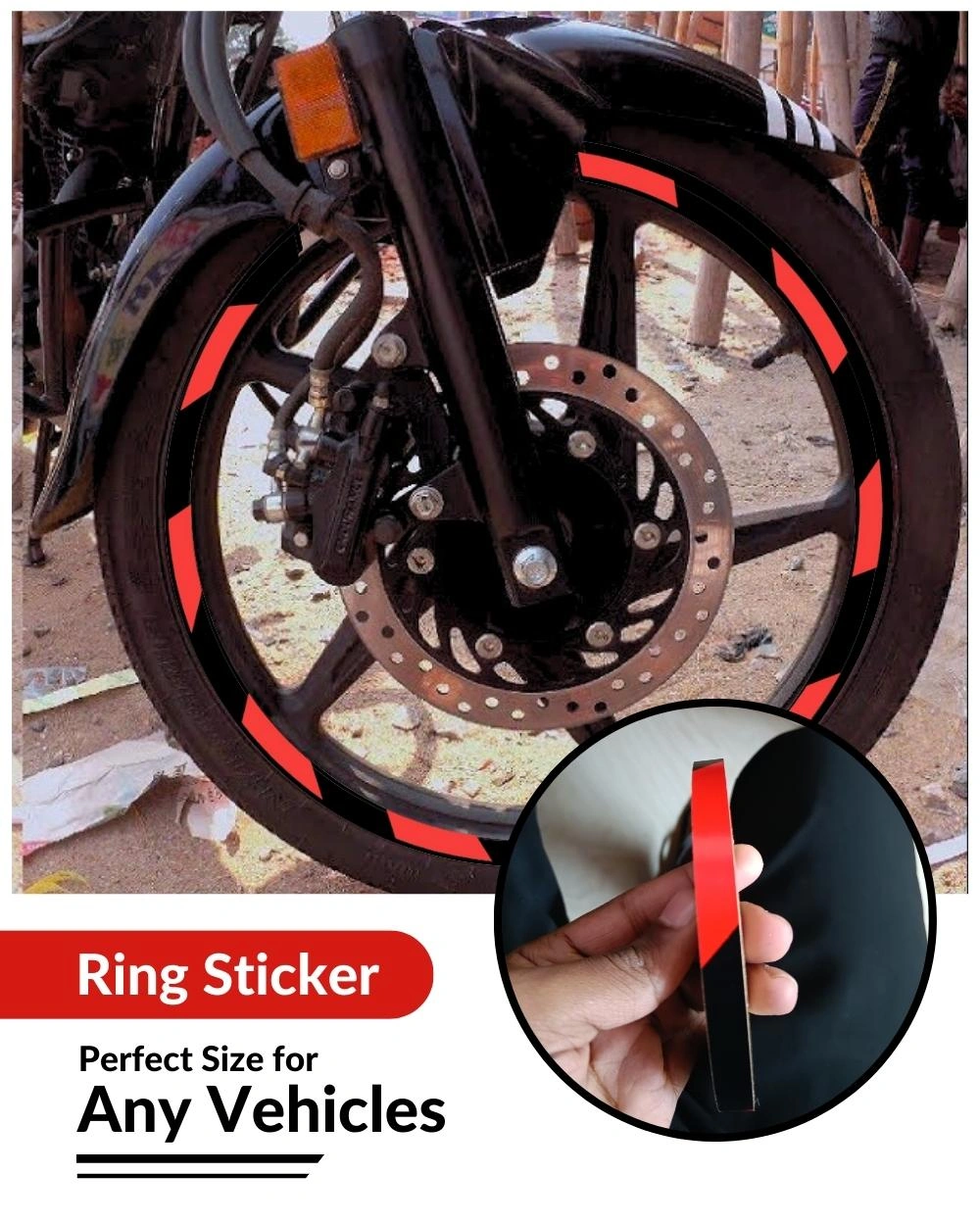 Bike Ring Creative Vinyl Radium Sticker ( Red & Black Color )