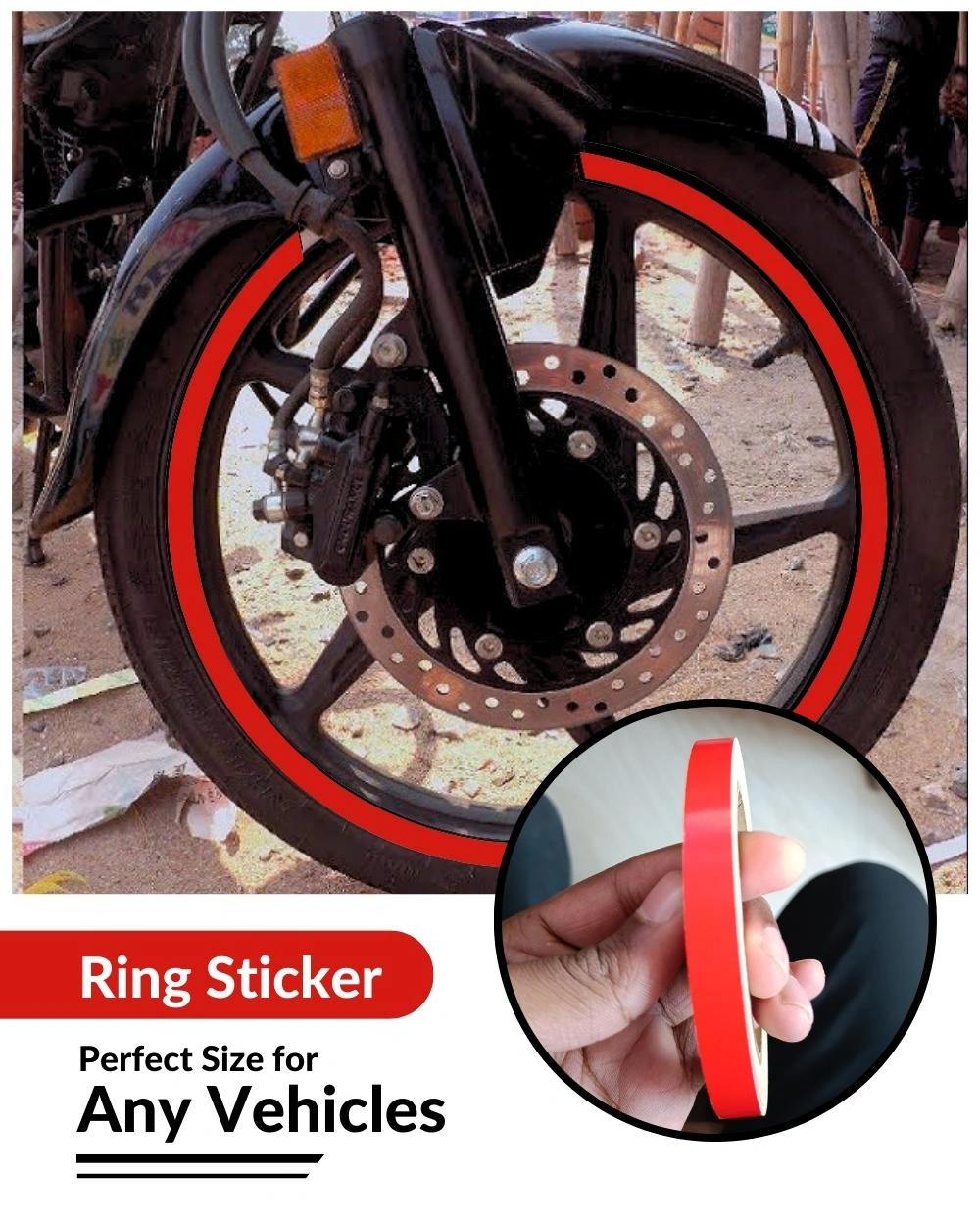 Bike Ring Creative Vinyl Radium Sticker ( Red Color )