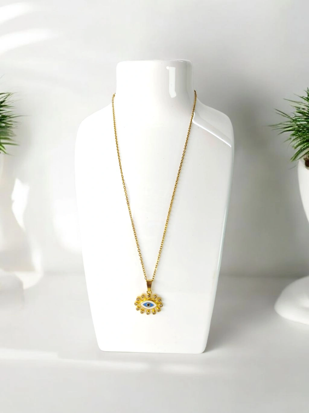 MyFirstLoveByYA Anti Tarnish Chain - 18K Gold Plated - Evil Eye Pendant ...