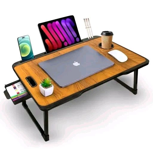 Foldable Wooden Mini Laptop Table for Bed, Study Table with Drawer ...