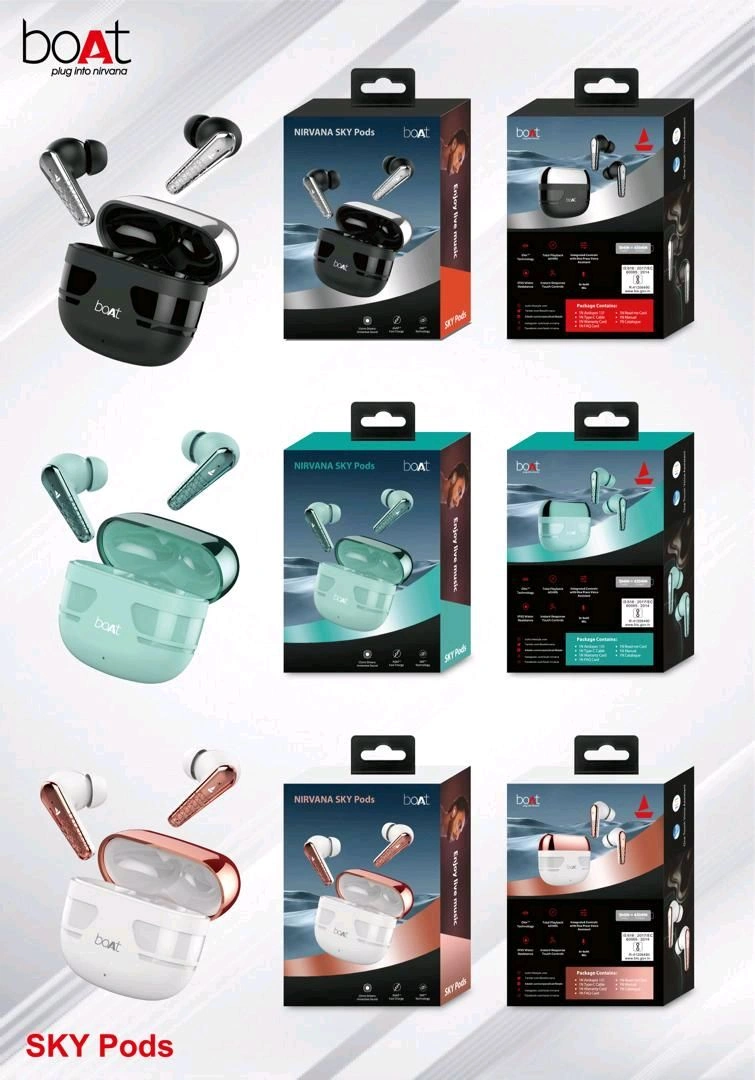 Boat Sky Pod 💯% Og Airbuds All Shiny Heavy Weight Full Battery 🔋 Backup