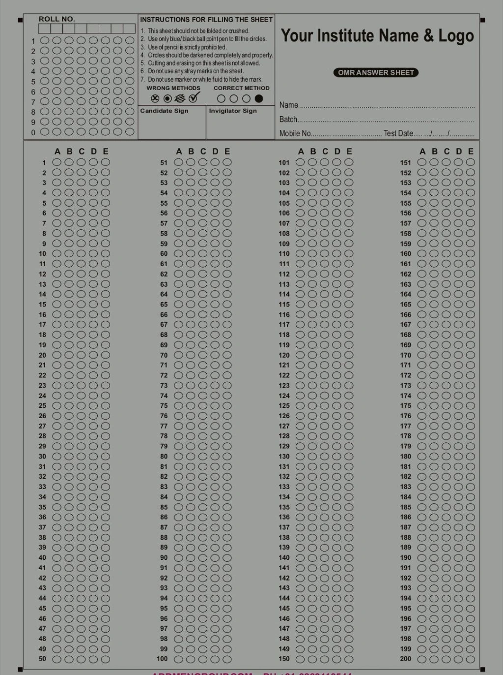 🔥🔥 OMR Sheet (200 Marks) 🔥🔥 ️ A4 Size, Single Side Print, 50 Sheets ️ ...