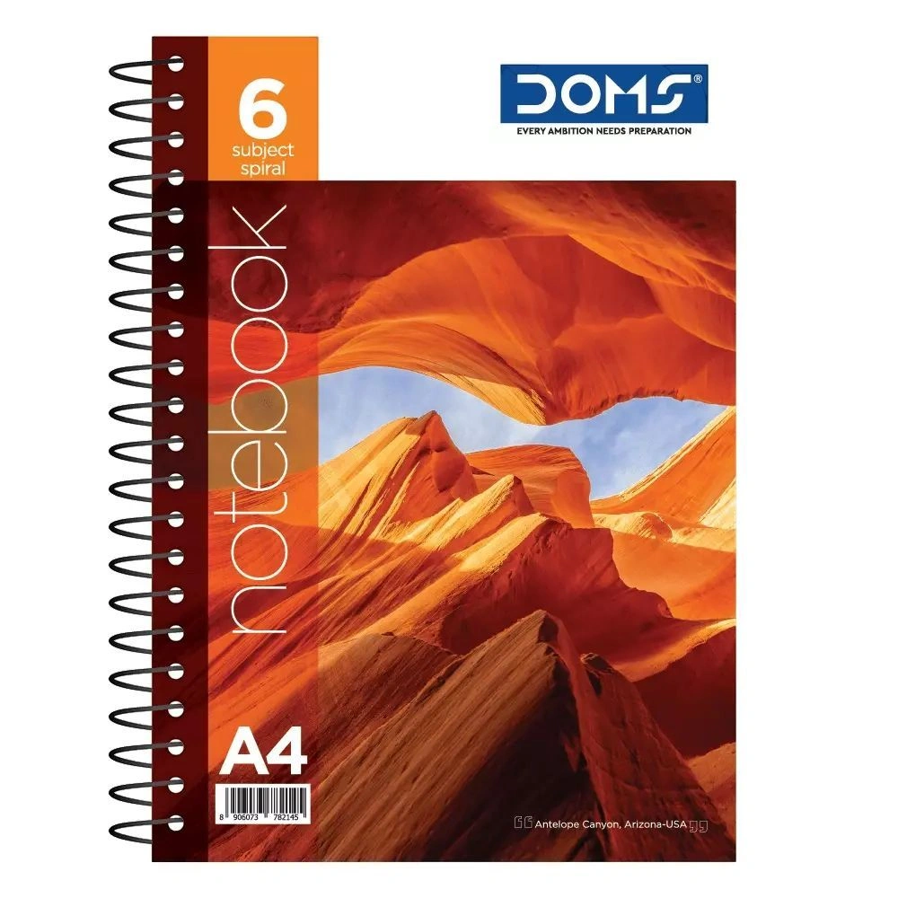 Doms A4 Spiral 6 Subject Rulled Notebook 300 Pgs 29.7cm X 21cm.(8214)