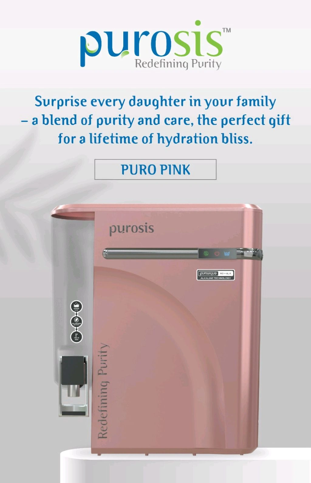 PUROSIS PURO PINK RO UV TDS WATER PURIFIER READY SYSTEM