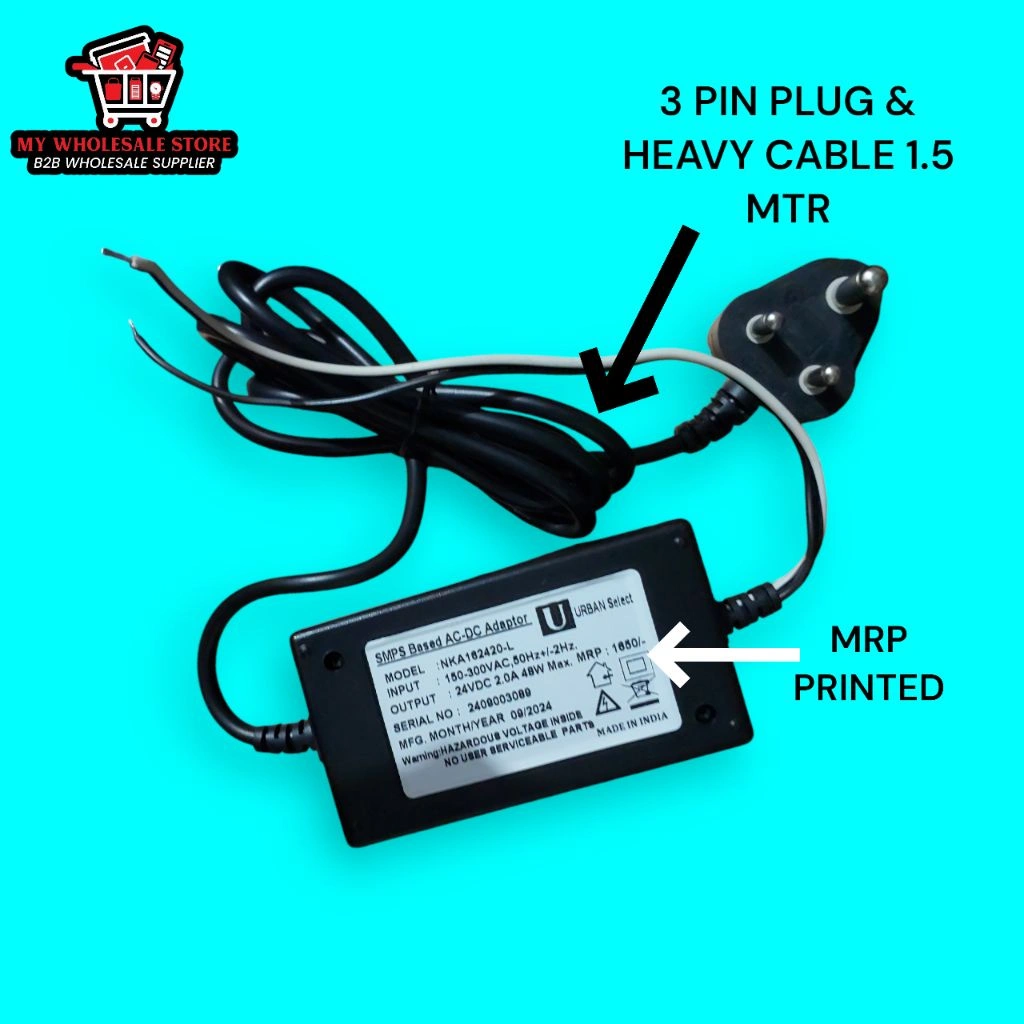 SMPS 2A 24VDC HEAVY CHORD| 3 PIN | 1.5 MTR LENGTH