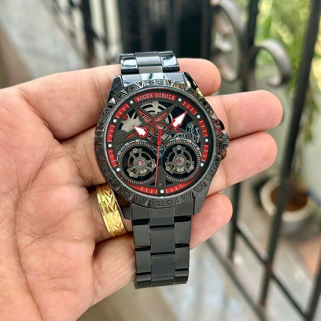 Analog Excalibur Skeleton Series Twin Balance Design Quartz Watch