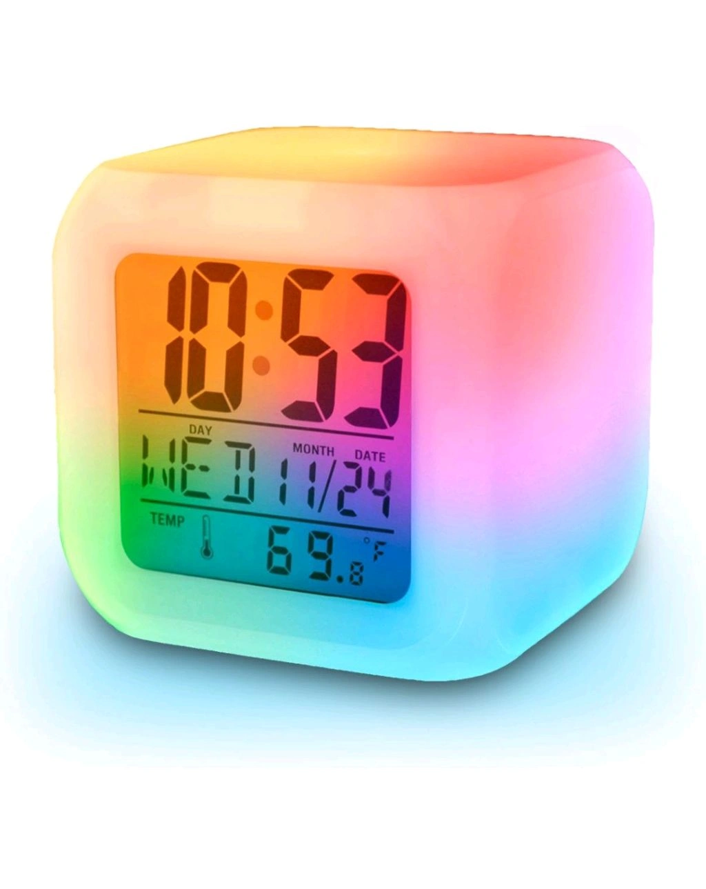 7-Color Changing LED Digital Alarm Clock with Time, Date, Temperature ...