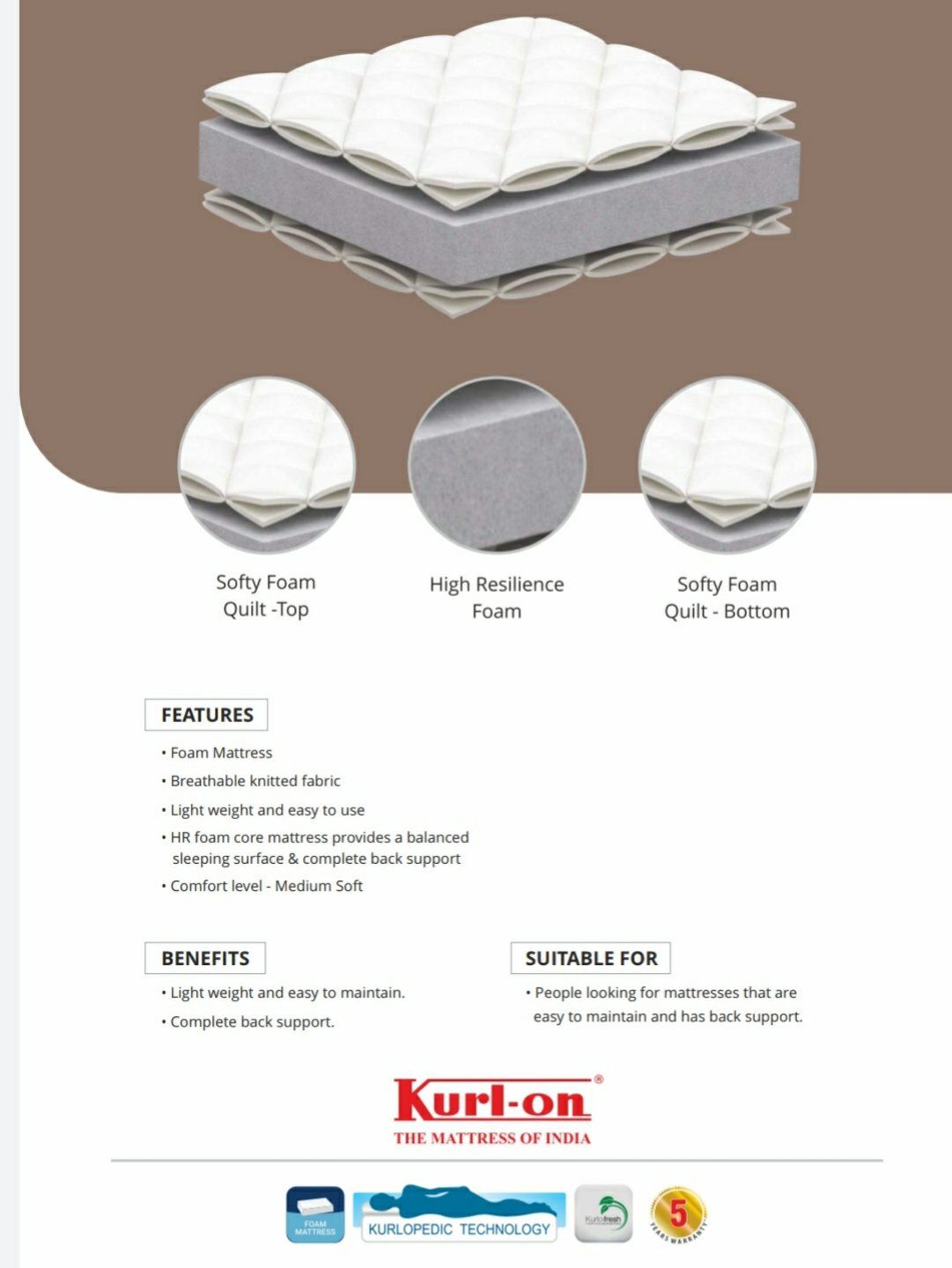 Kurlon Diamond 5 Inch Mattress Foam Mattresses