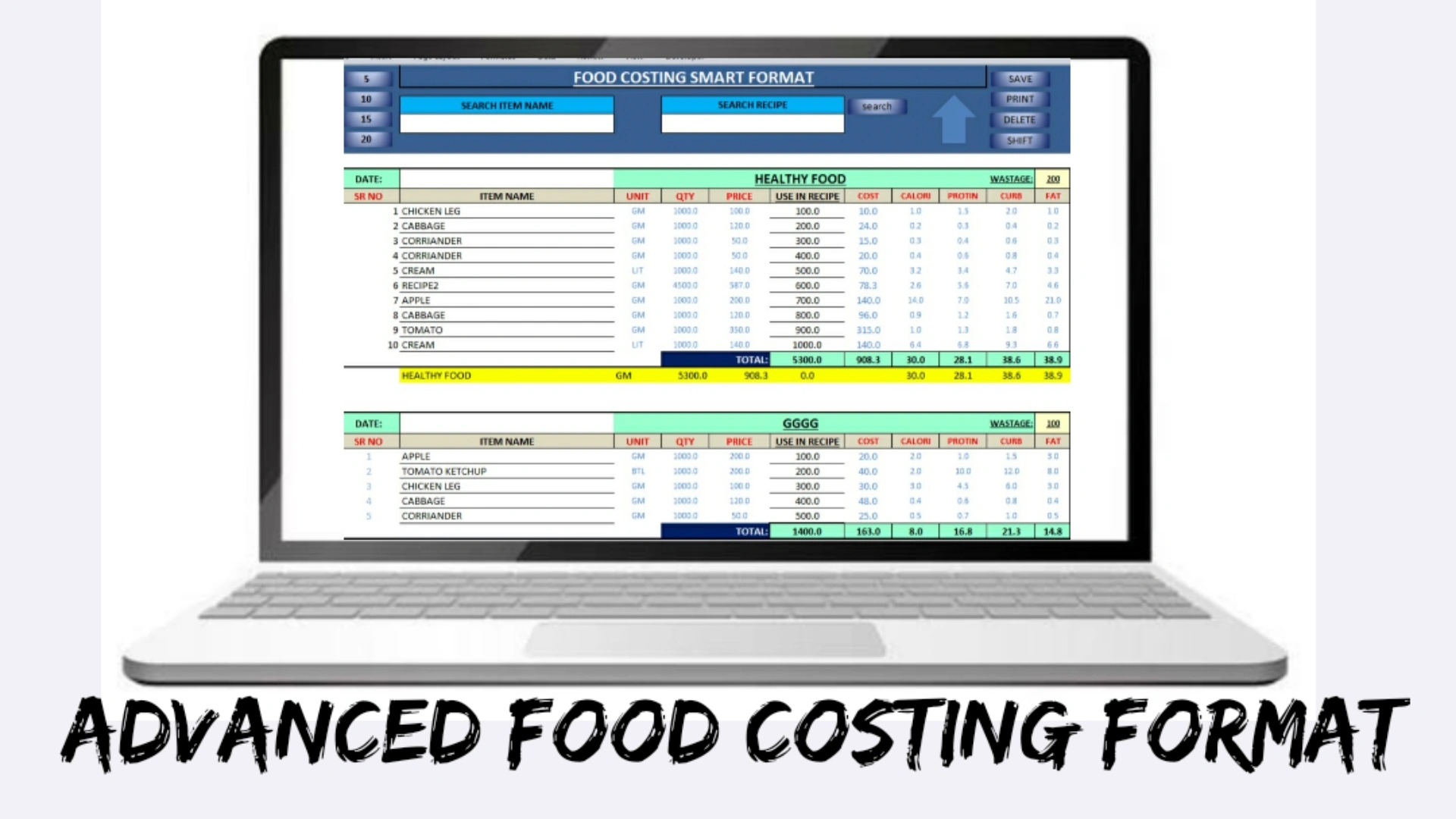 Advance Food Costing Format